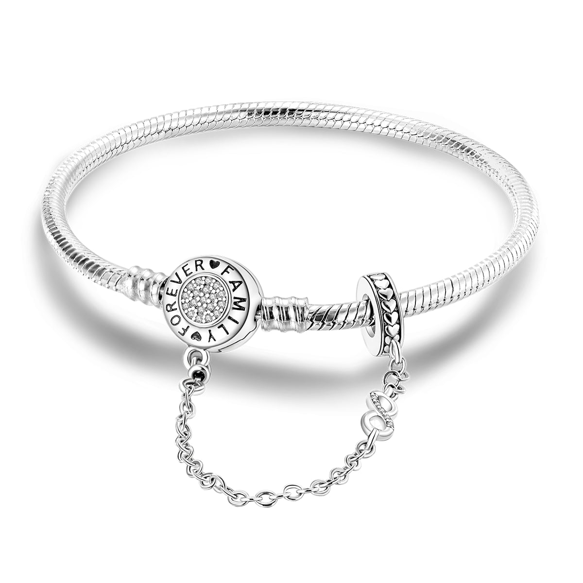 MULA 925 Sterling Silver Snake Chain Bracelet Heart Charms Bracelet for ...