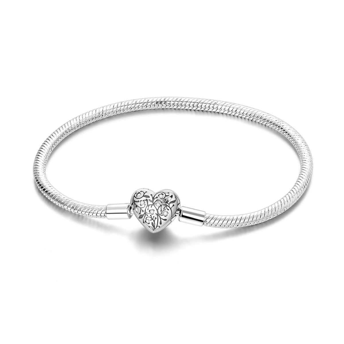 MULA 925 Sterling Silver Snake Chain Bracelet Heart Charms Bracelet for ...