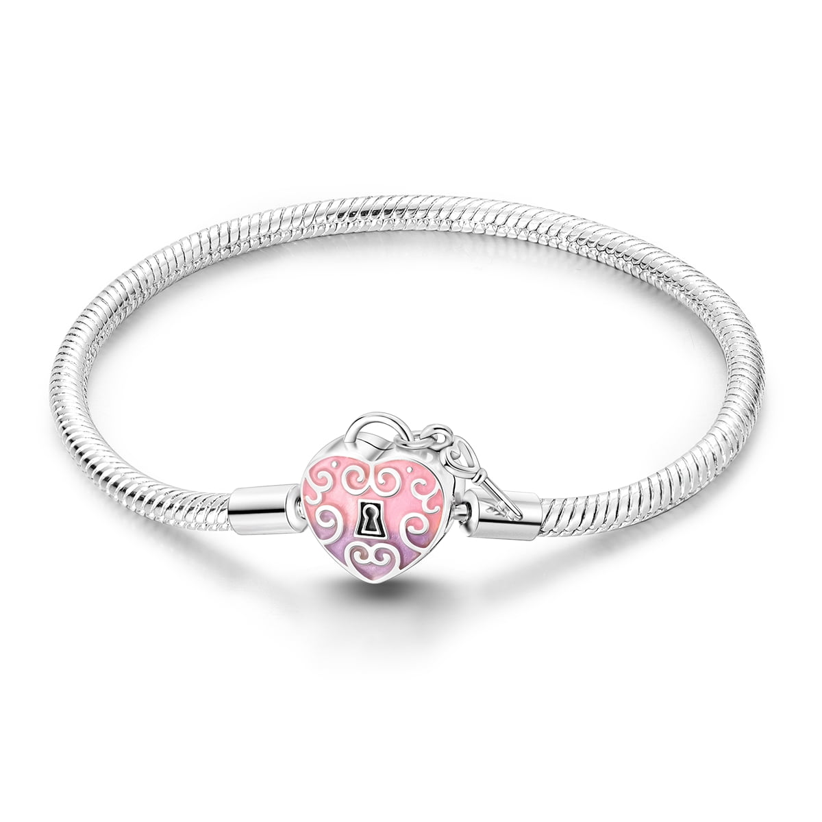 MULA 925 Sterling Silver Snake Chain Bracelet Heart Charms Bracelet for ...