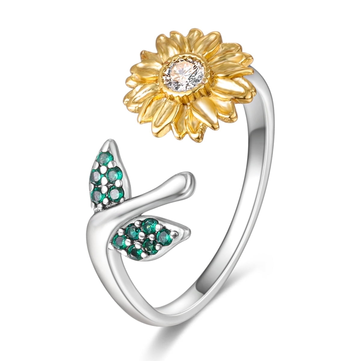 MULA Original European 925 Sterling Silver Open Finger Ring Sunflower ...