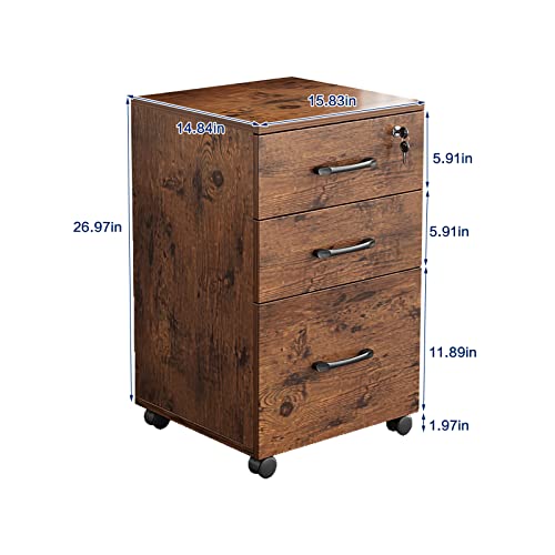 MULKGLOBAL 3 Drawer Wood Mobile File Cabinets Rolling Mobile Filing ...