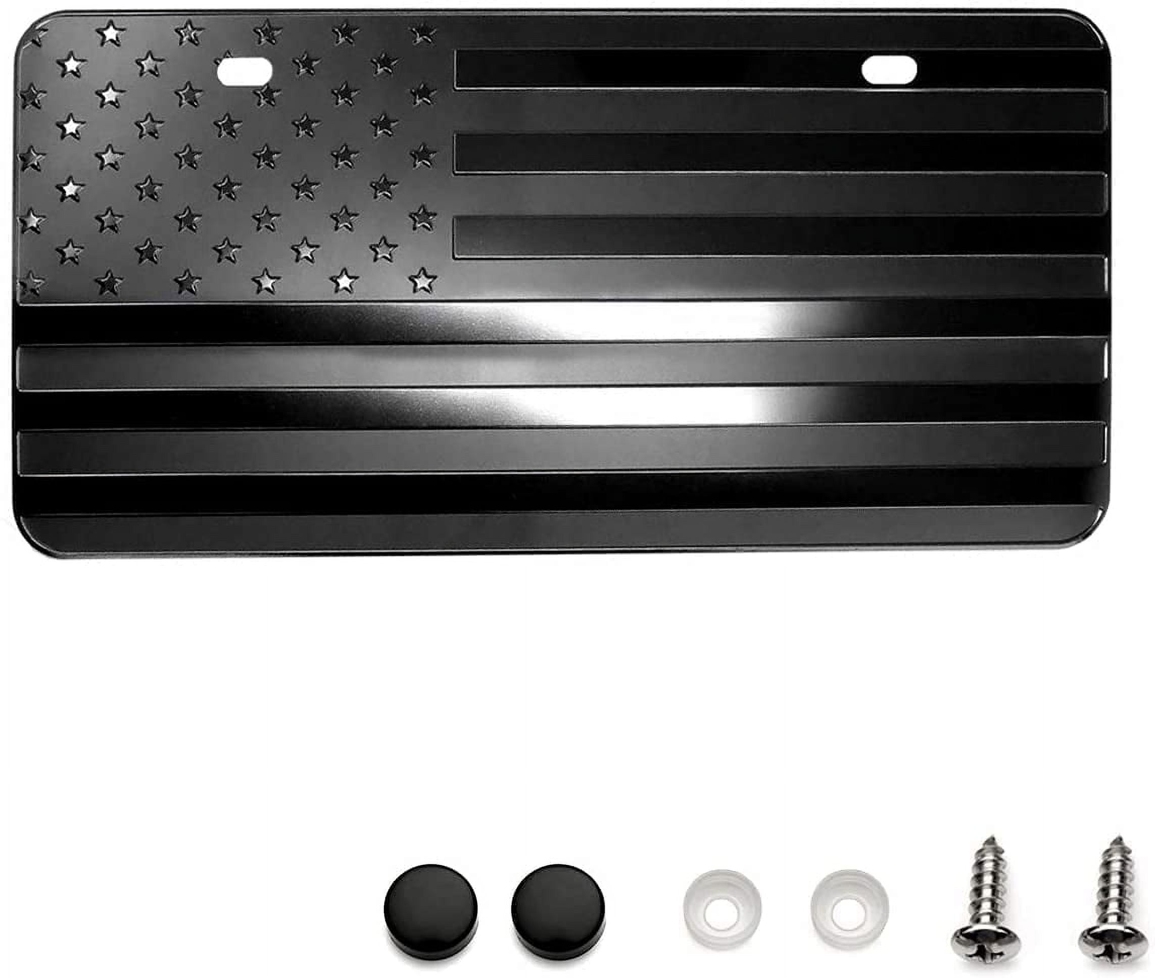 MULL USA Black Metal Flag License Plate (12"x6" Glossy/Matte Finish ...
