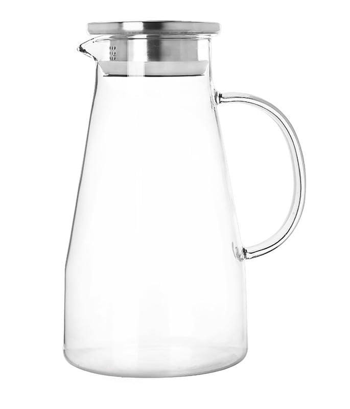 MULTI ZONE Crystal Clear Glass Pitcher Jug with Stainless Steel Lid 18 ...