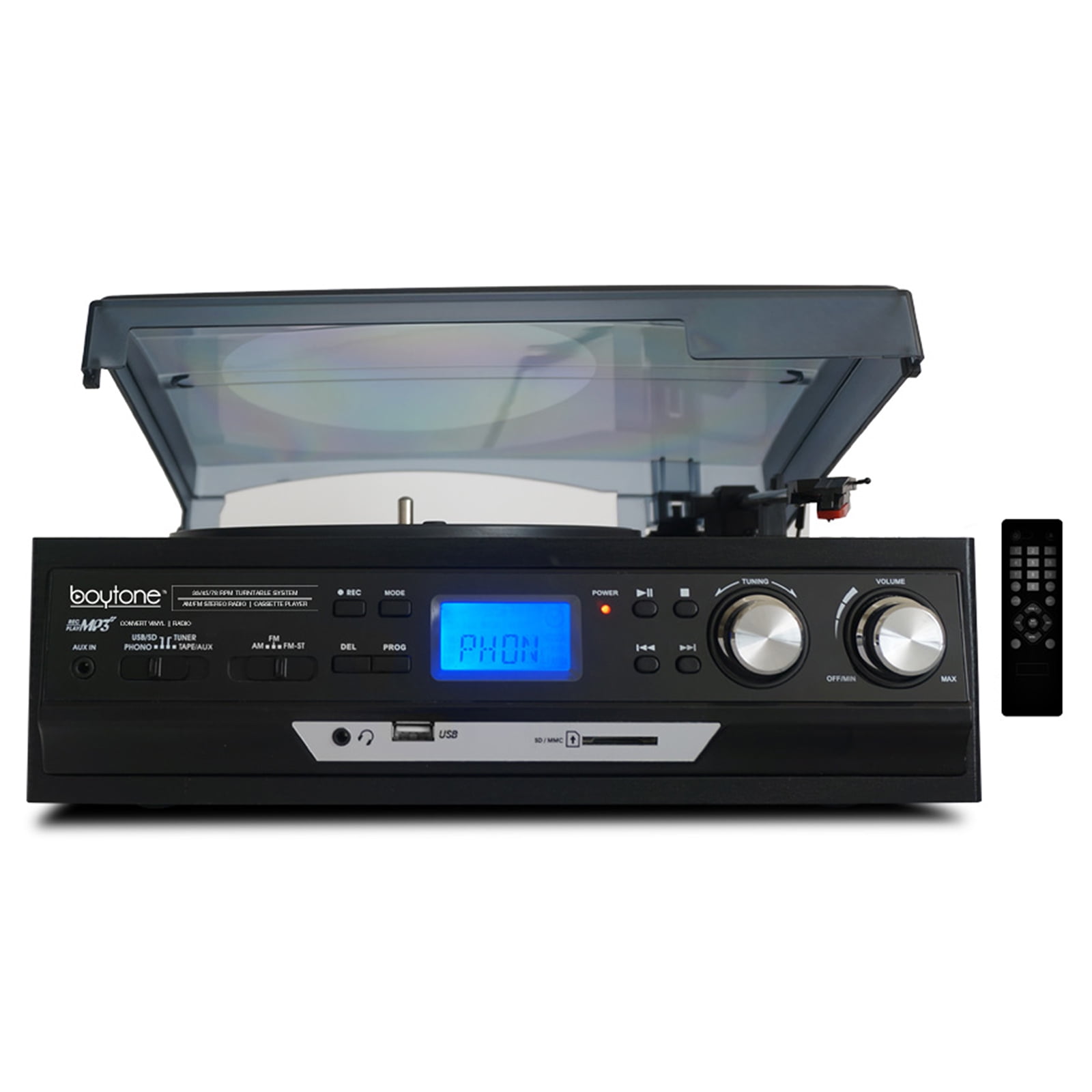 MULTIMEDIA BLACK TURNTABLE 3SPEED AM/FM RADIO USB/SD/CASS/SPKR ...