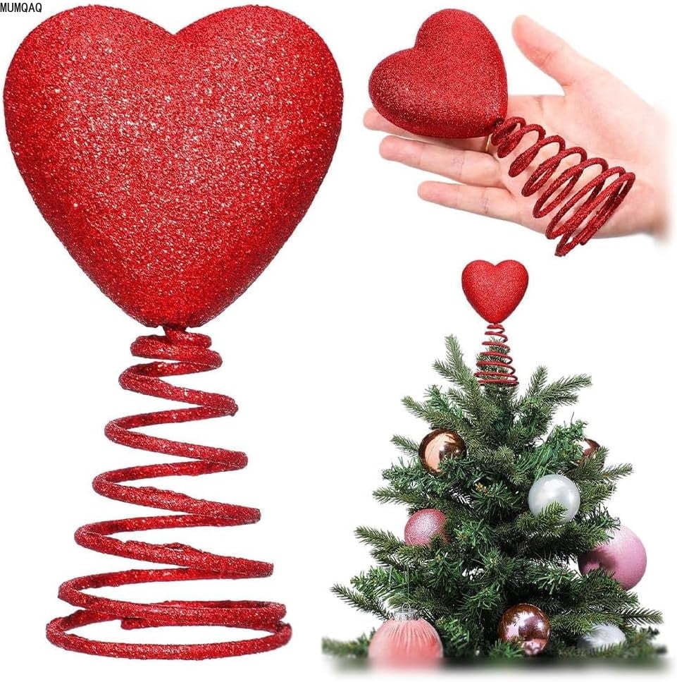 MUMQAQ 5 Inch Glitter Red Heart Mini Valentine's Day Tree Topper, 2026 ...