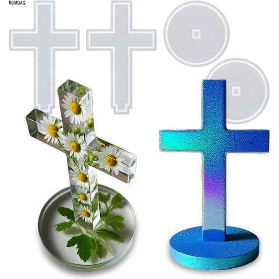 MUMQAQ Cross Resin Molds with Base, 2 Sets Standing Cross Silicone ...
