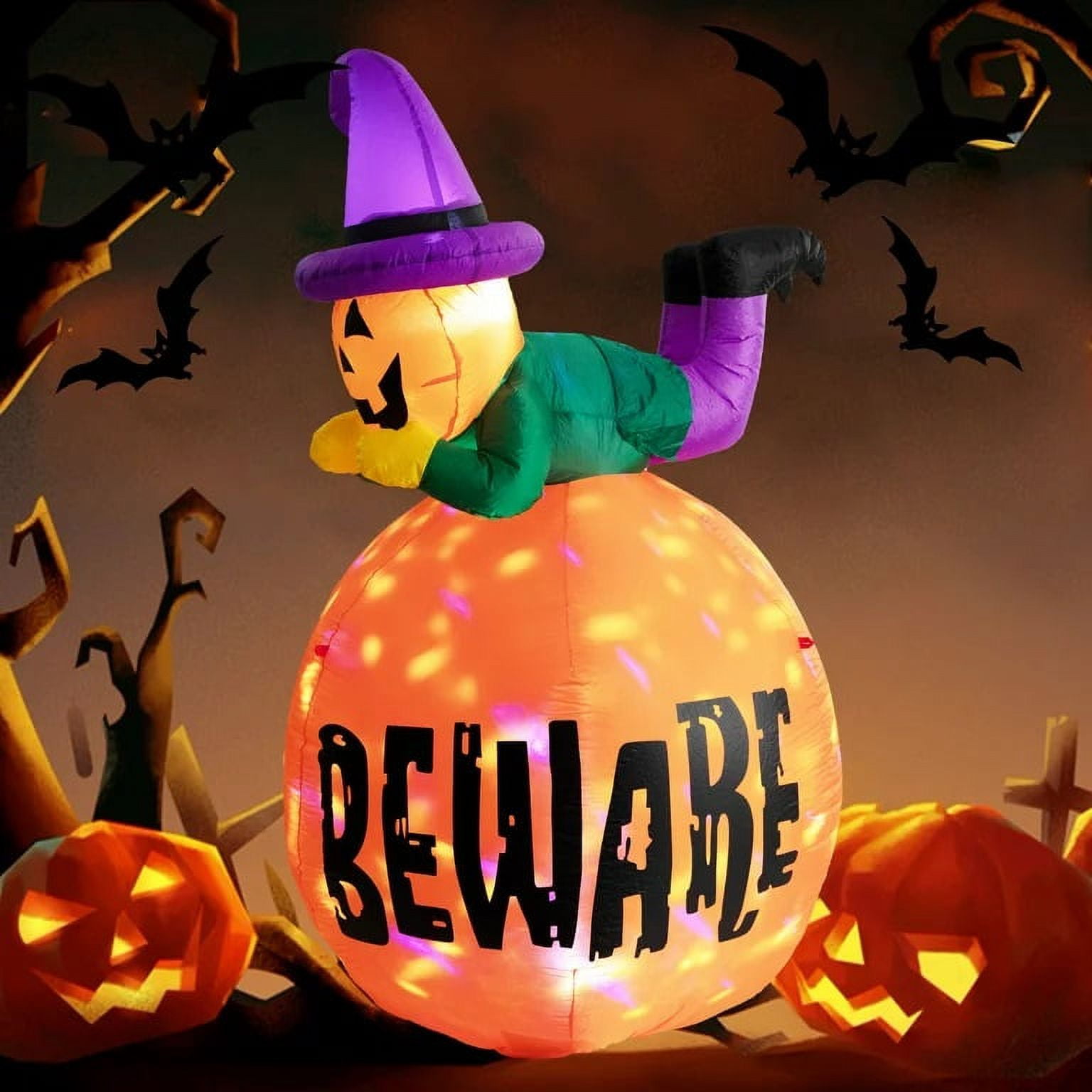 MUMTOP 6 FT Halloween Inflatable Wizard with Lighted Pumpkin, Blow Up ...