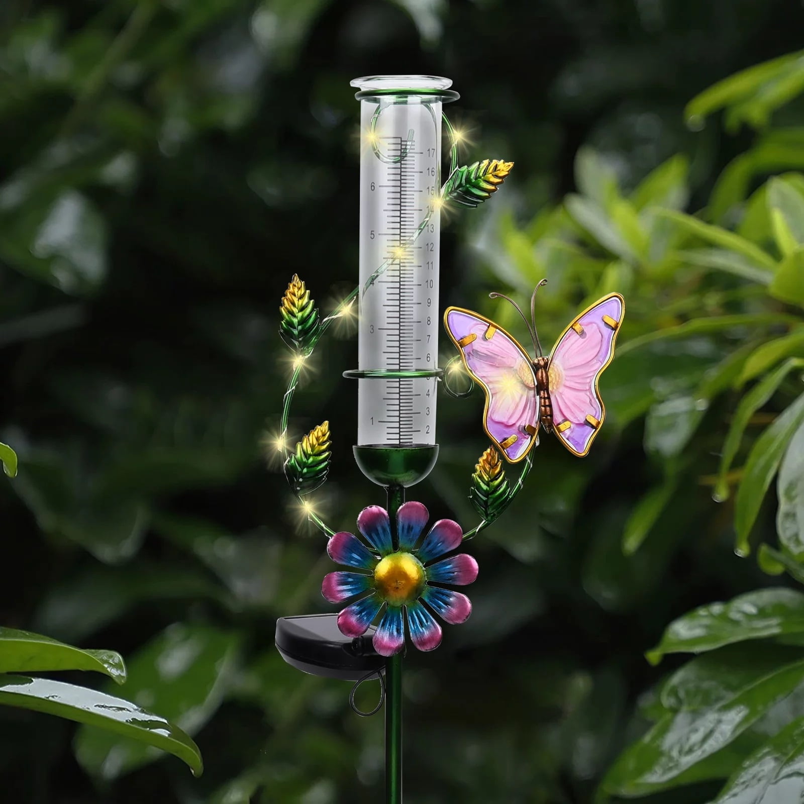 MUMTOP Butterfly Solar Rain Gauge Outdoor - Metal Butterfly Flower ...
