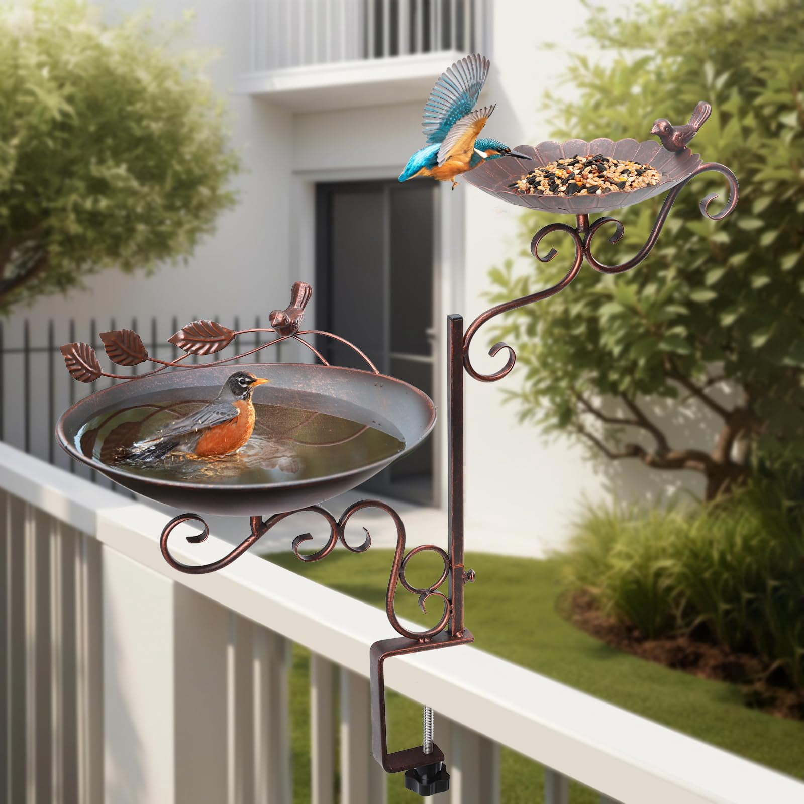 MUMTOP Deck Mounted Bird Baths for Outdoors, Metal Bird Baths Bowl with ...