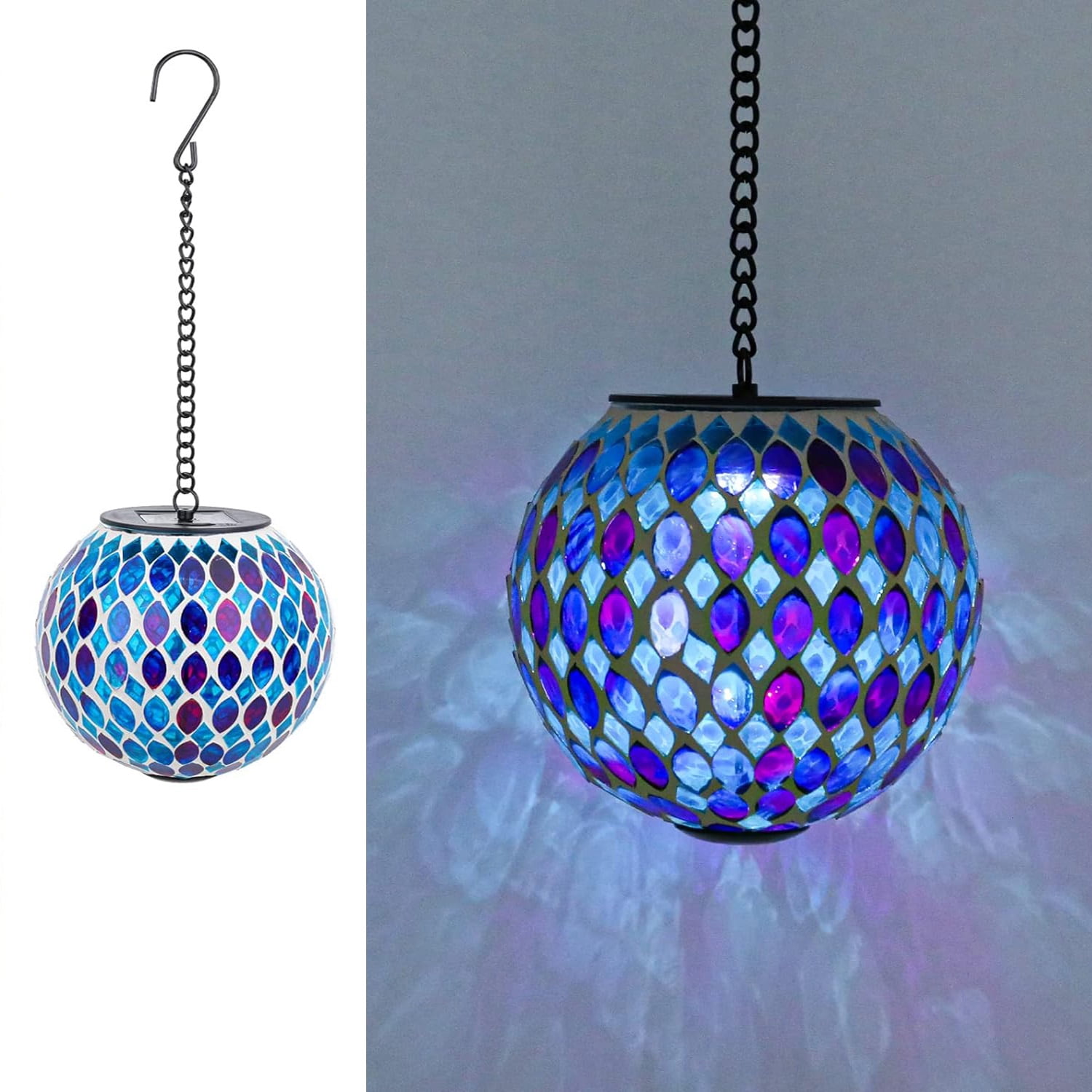 MUMTOP Mosaic Hanging Solar Glass Lights Lantern Outdoor - Gazing ball ...
