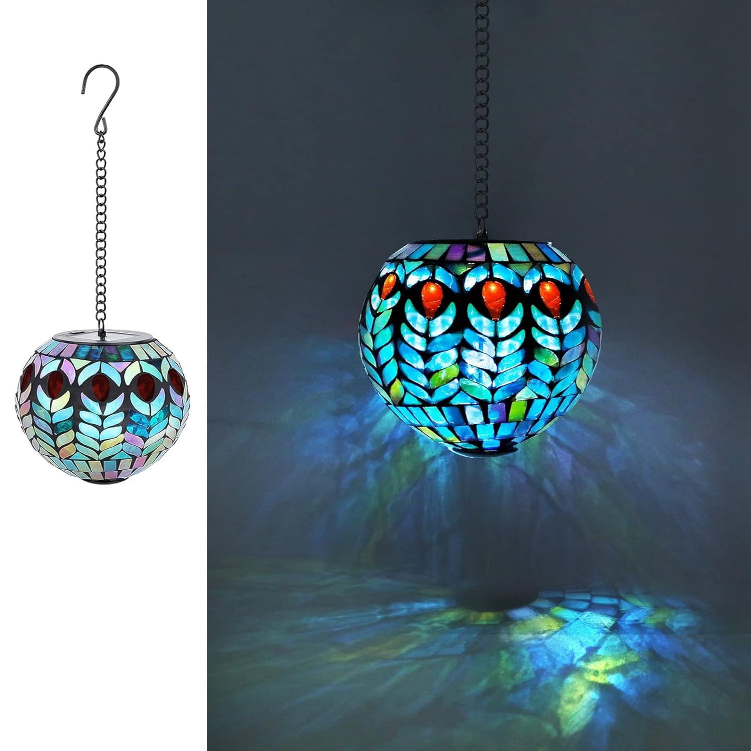 MUMTOP Mosaic Hanging Solar Glass Lights Lantern Outdoor - Gazing ball ...