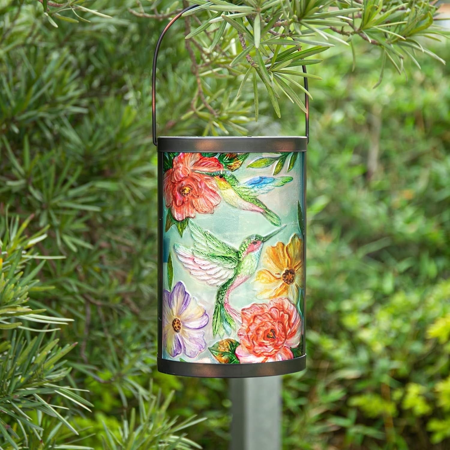 "MUMTOP 14.75"" LED Solar Lantern, Decorative Hummingbird Pattern for ...