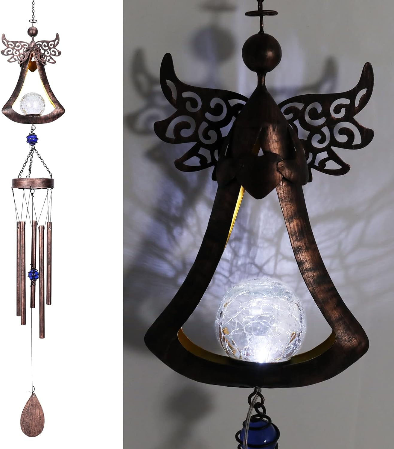 MUMTOP Glass and Stainless Steel Crackle Design Wind Chime, LED ...