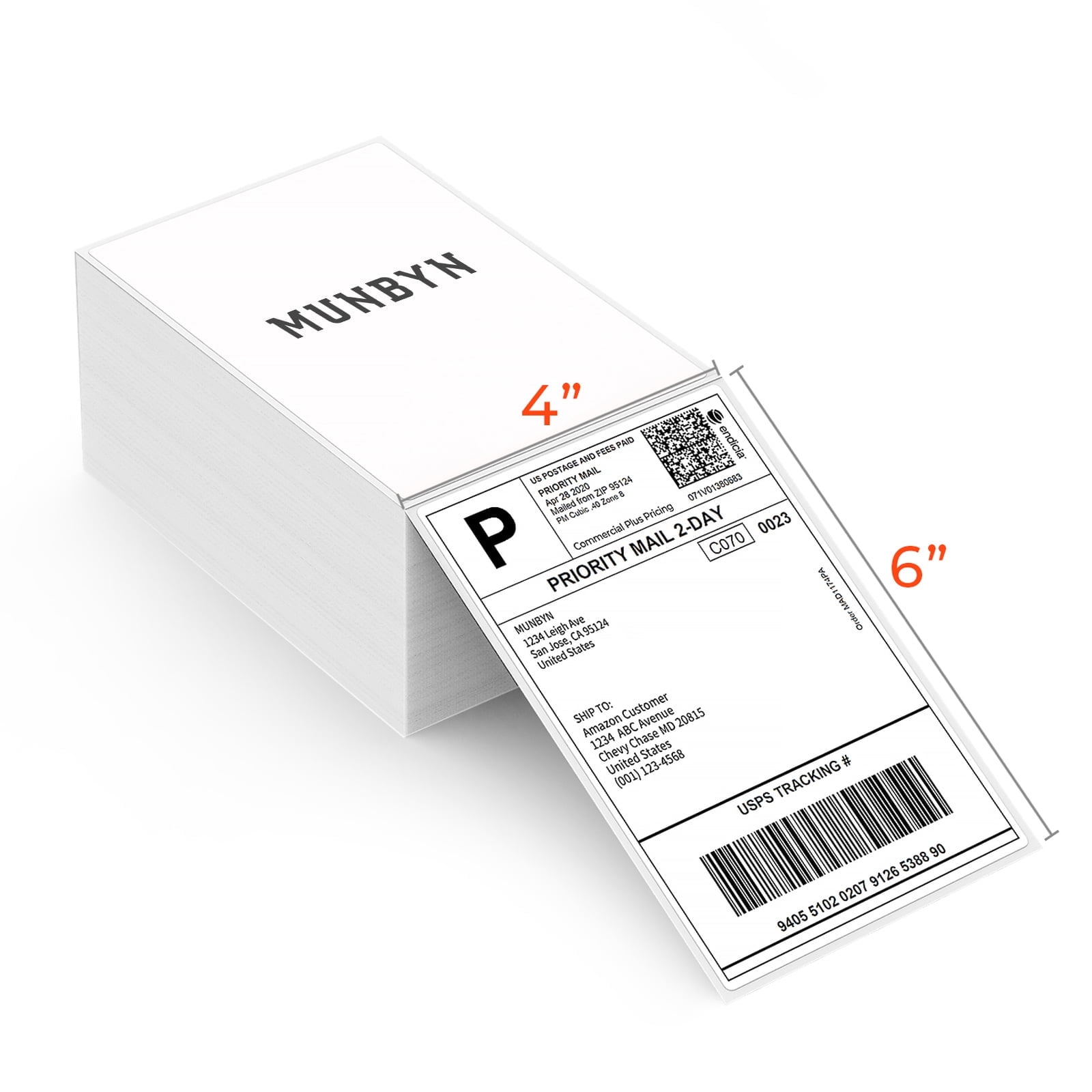 MUNBYN Fanfold 4 x 6 Thermal Labels Direct Thermal Shipping Labels - White Perforated, 1 Stack ...