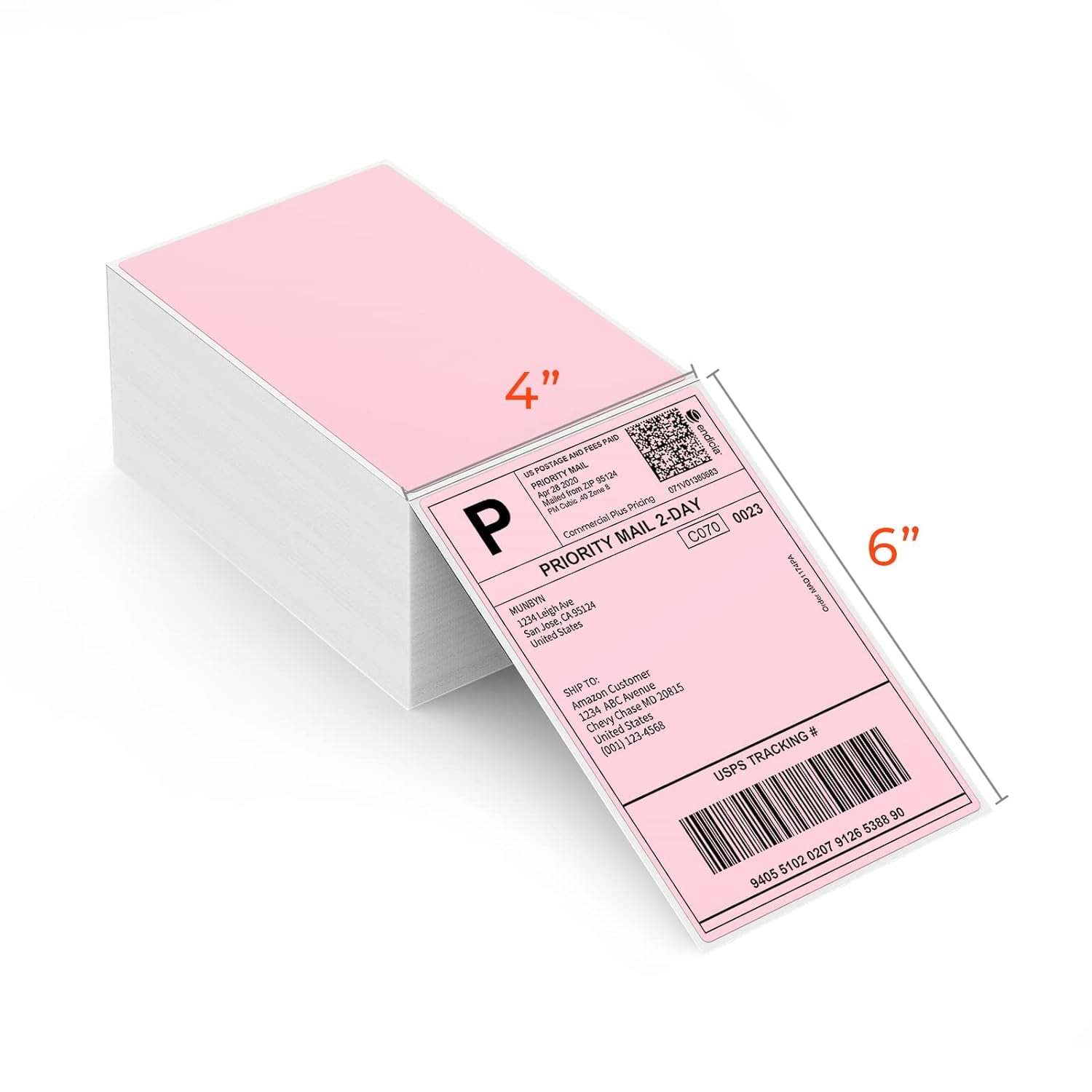 MUNBYN Pink 4x6 Inch Direct Thermal Labels, 500 Labels/Stacks, Fanfold ...