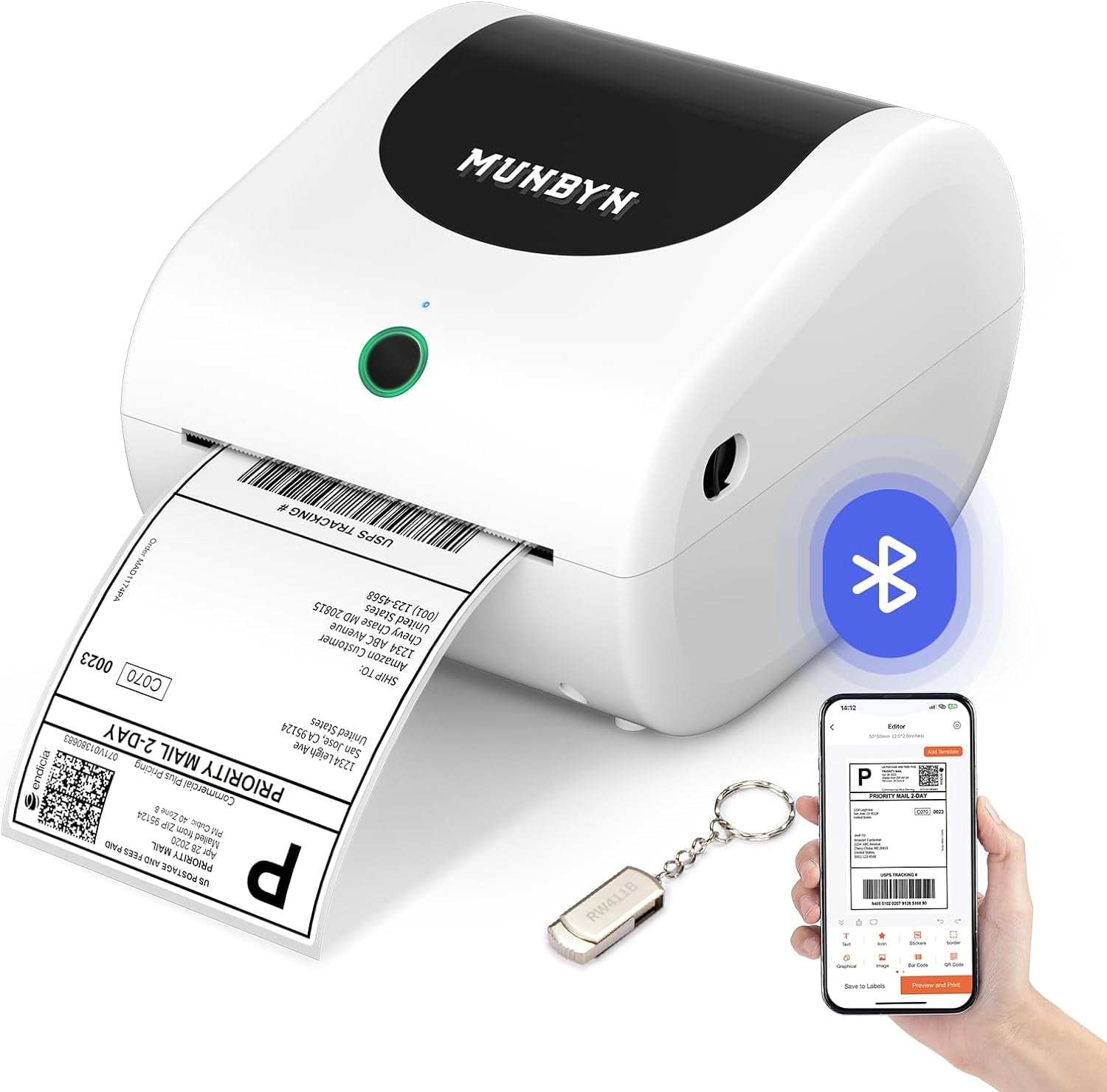 MUNBYN RW411B Shipping Label Printer 4x6 Bluetooth Thermal Label ...