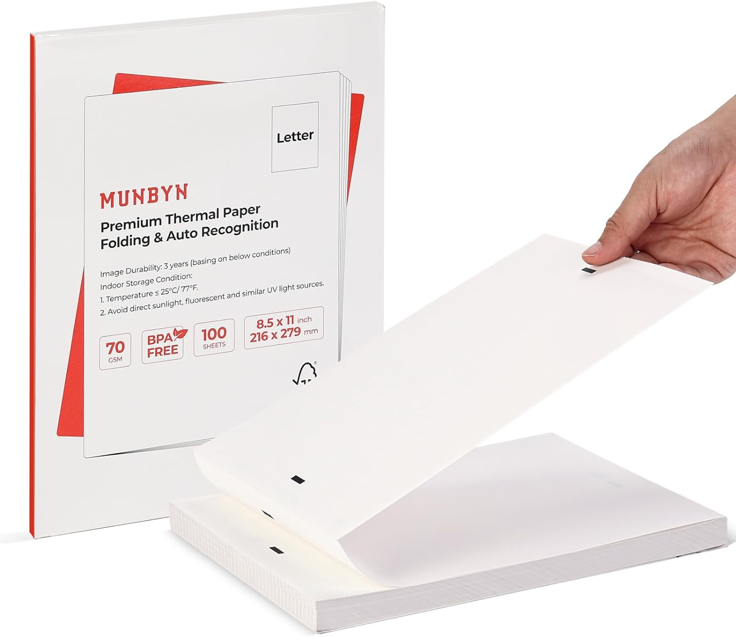MUNBYN Thermal Printer Paper, 8.5 x 11 inch, White, 100 Sheets ...