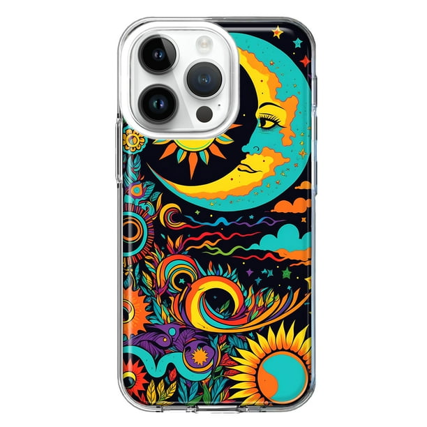 MUNDAZE Apple iPhone 14 Pro Shockproof Clear Hybrid Protective Phone Case Neon Psychedelic Indie ...