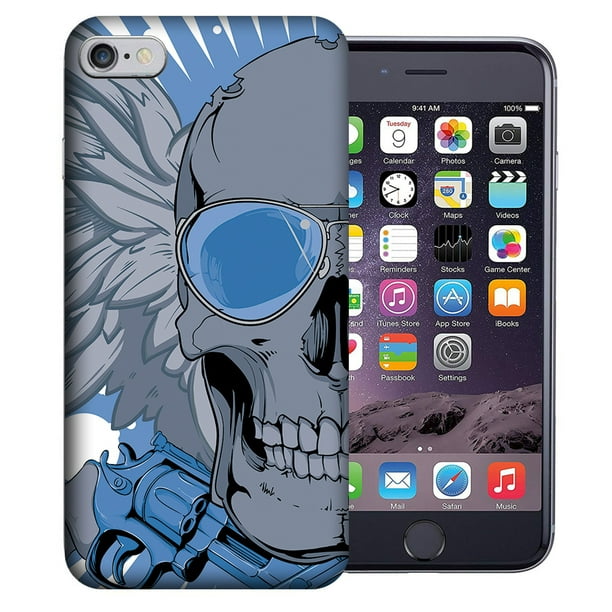 MUNDAZE Apple iPhone 6 7 8 PLUS Design Case - Blue Skull Wing Design ...