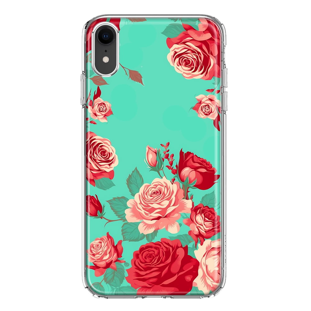 MUNDAZE Apple iPhone XR Turquoise Teal Vintage Pastel Pink Red Roses ...