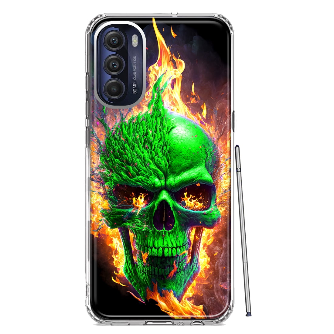 MUNDAZE Motorola Moto G Stylus 5G 2022 Green Flaming Skull Burning Fire ...
