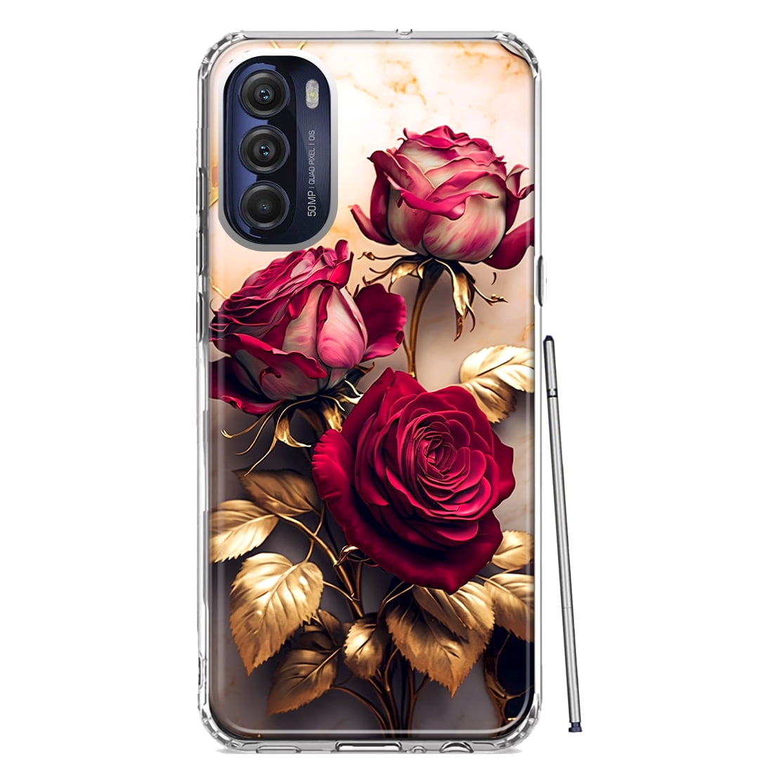 MUNDAZE Motorola Moto G Stylus 5G 2022 Romantic Elegant Gold Marble Red ...