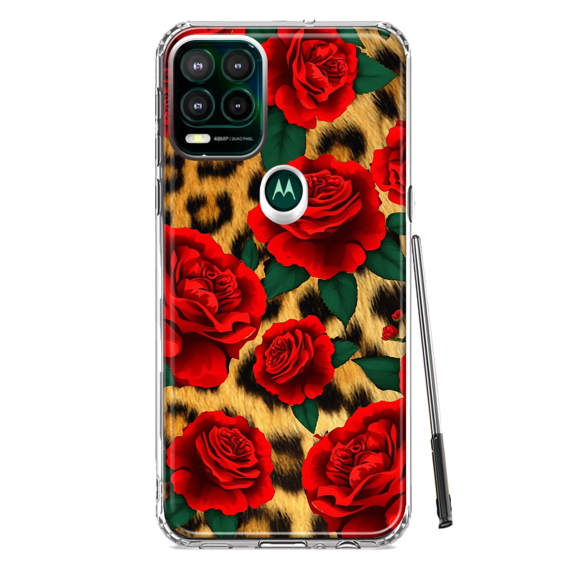 MUNDAZE Motorola Moto G Stylus 5G Leopard Red Roses Double Layer Phone ...