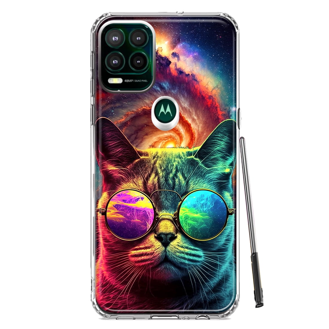 MUNDAZE Motorola Moto G Stylus 5G Neon Rainbow Galaxy Cat Shockproof ...