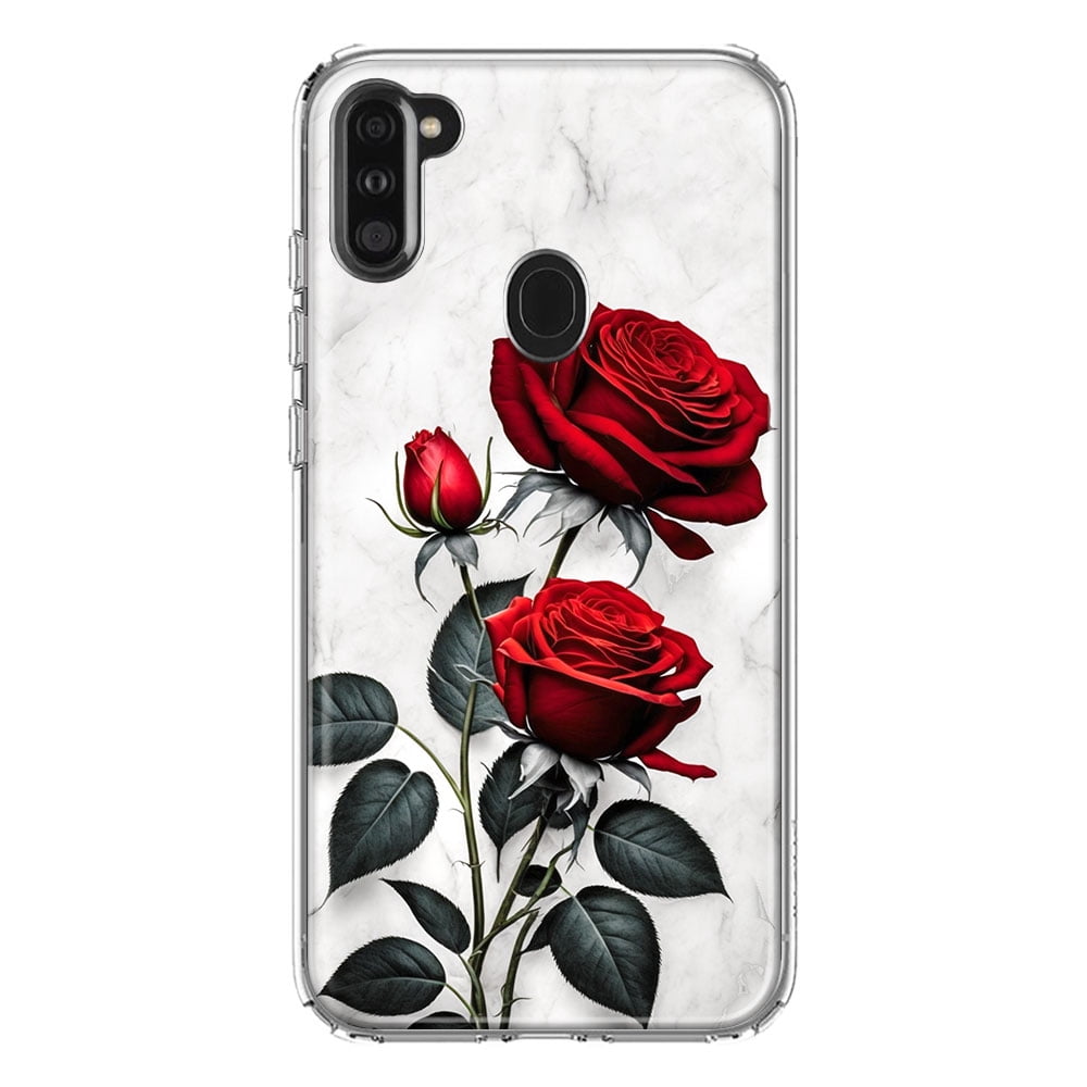 MUNDAZE Samsung Galaxy A11 White Marble Red Roses Double Layer Phone ...