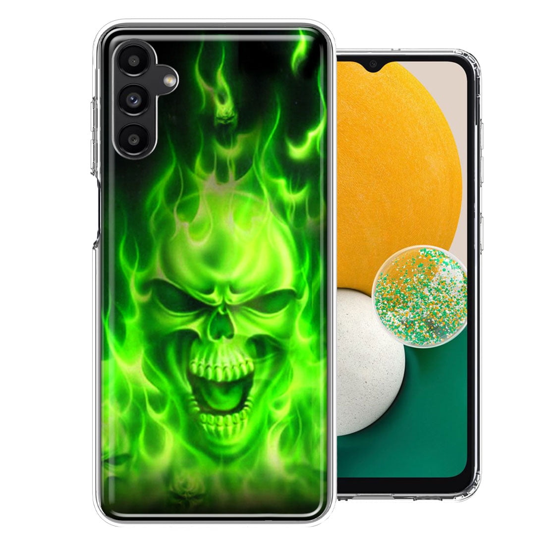 MUNDAZE Samsung Galaxy A13 Green Flaming Skull Double Layer Phone Case ...