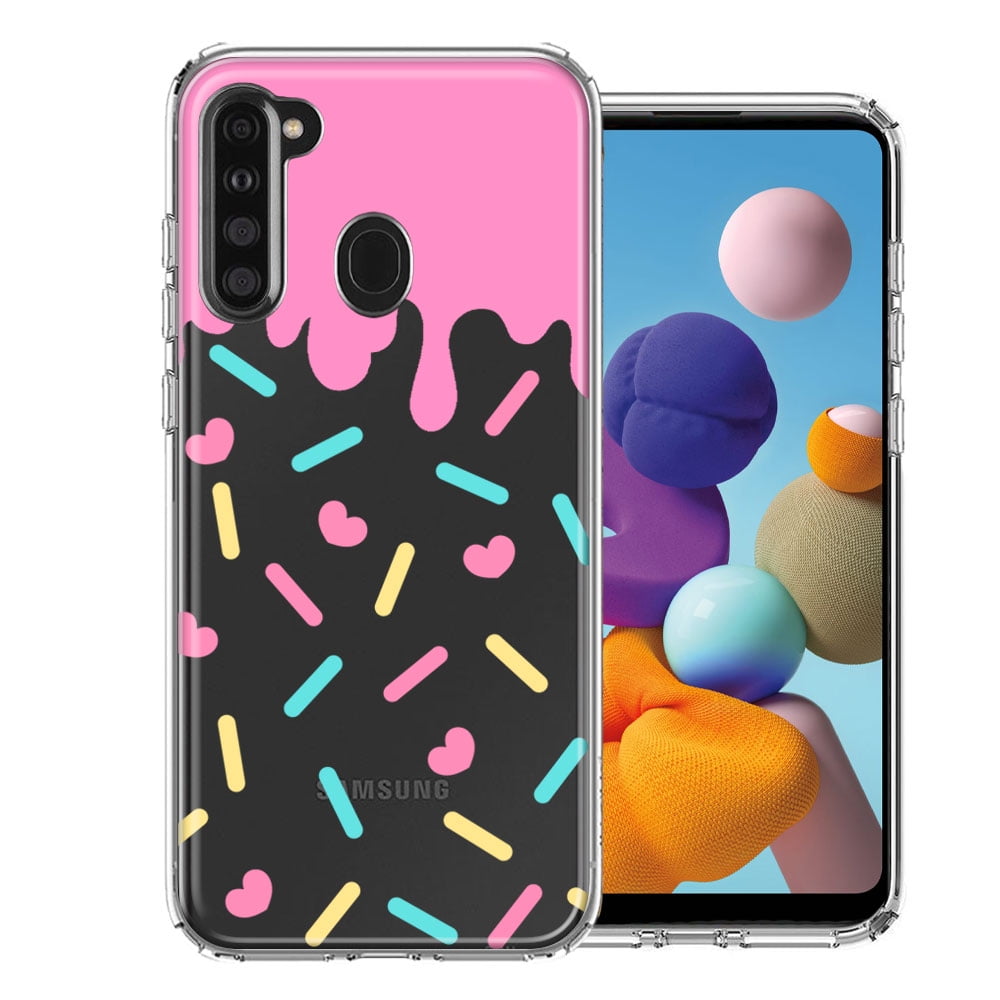 MUNDAZE Samsung Galaxy A21 Pink Drip Frosting Cute Heart Sprinkles ...