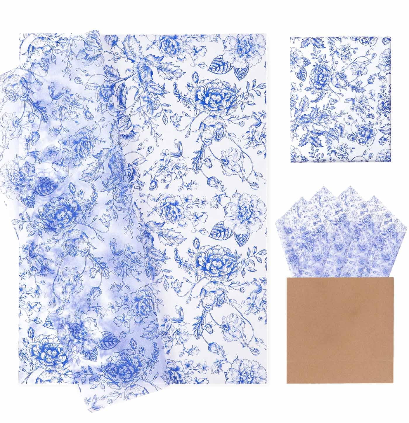 MUNILAIL 100 Sheets Blue Floral Tissue SMRPaper 14 x 20 Inches Flower ...