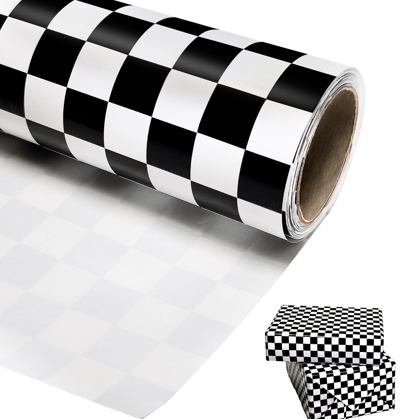 MUNILAIL Checkered Flag Wrapping Paper Roll 17 Inch x 33 Feet Black and ...