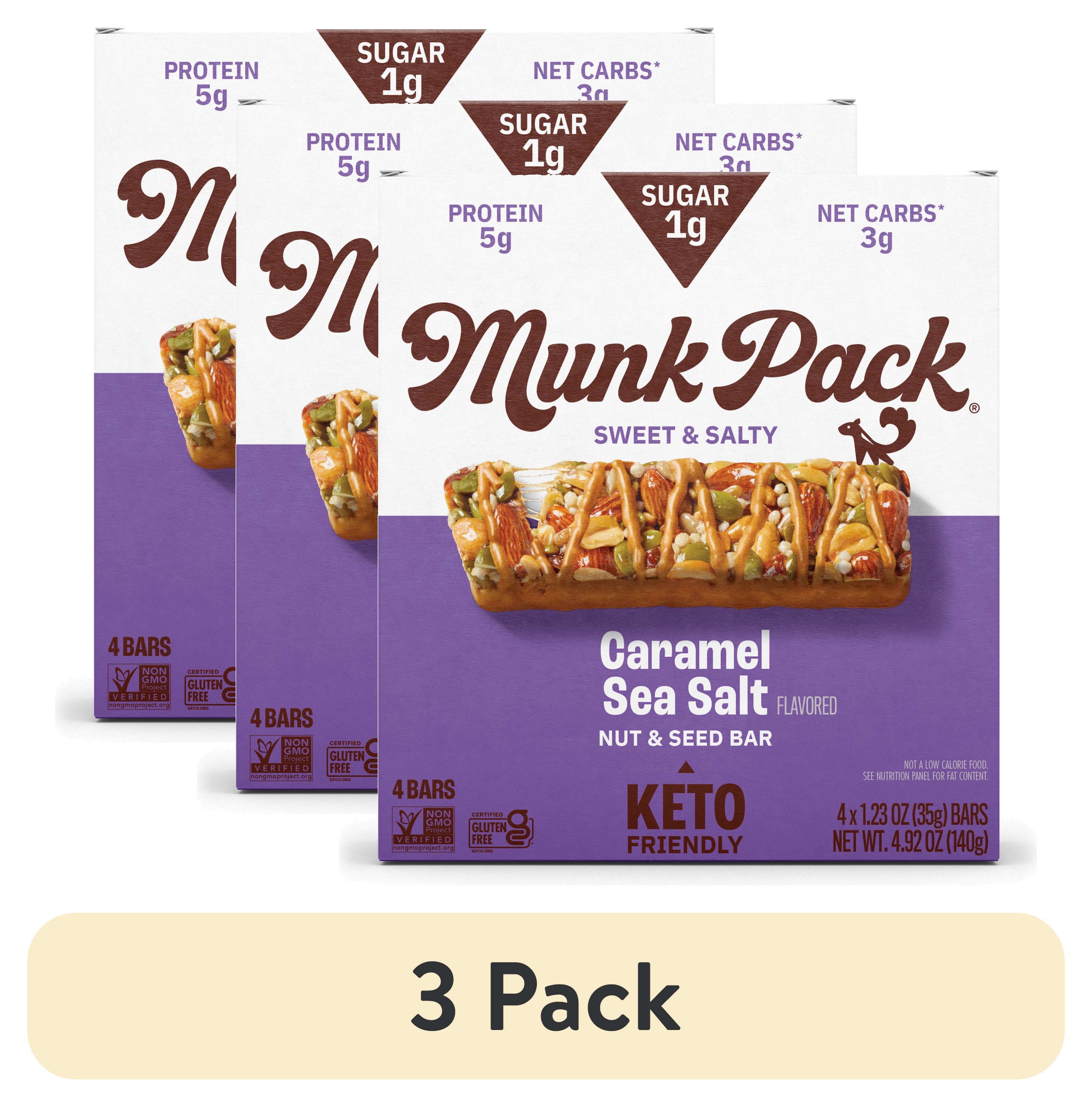 (3 pack) MUNK PACK 1g Sugar Nut & Seed Bars, Caramel Sea Salt - Low ...