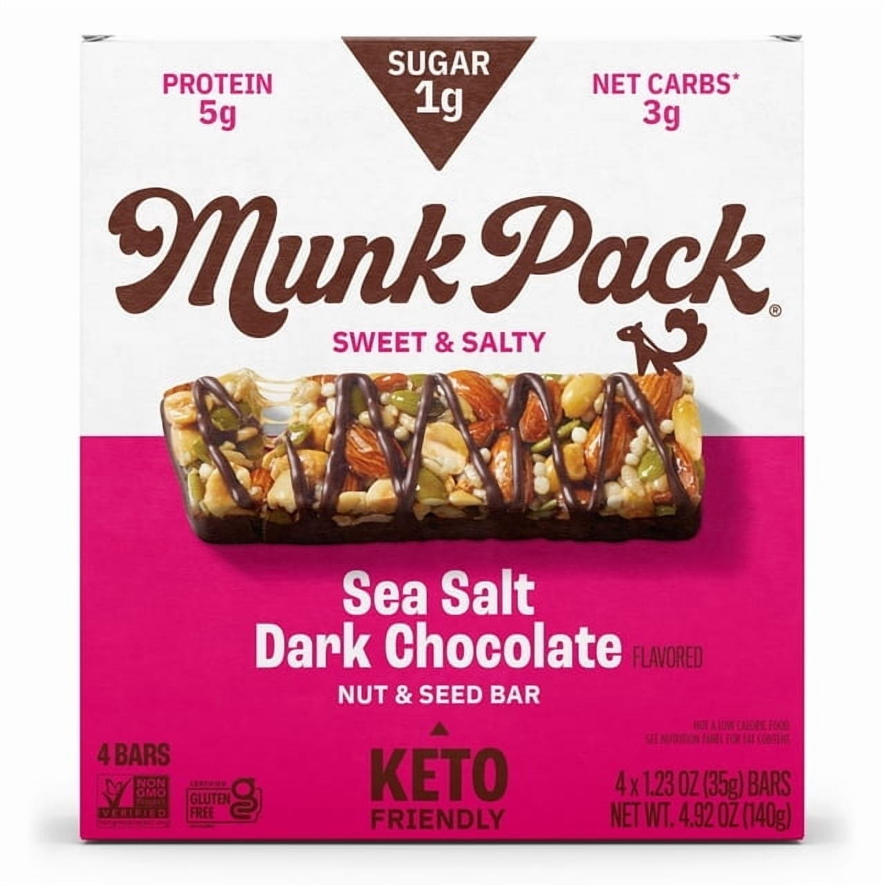 MUNK PACK 1g Sugar Nut & Seed Bars, Sea Salt Dark Chocolate - Low Carb ...
