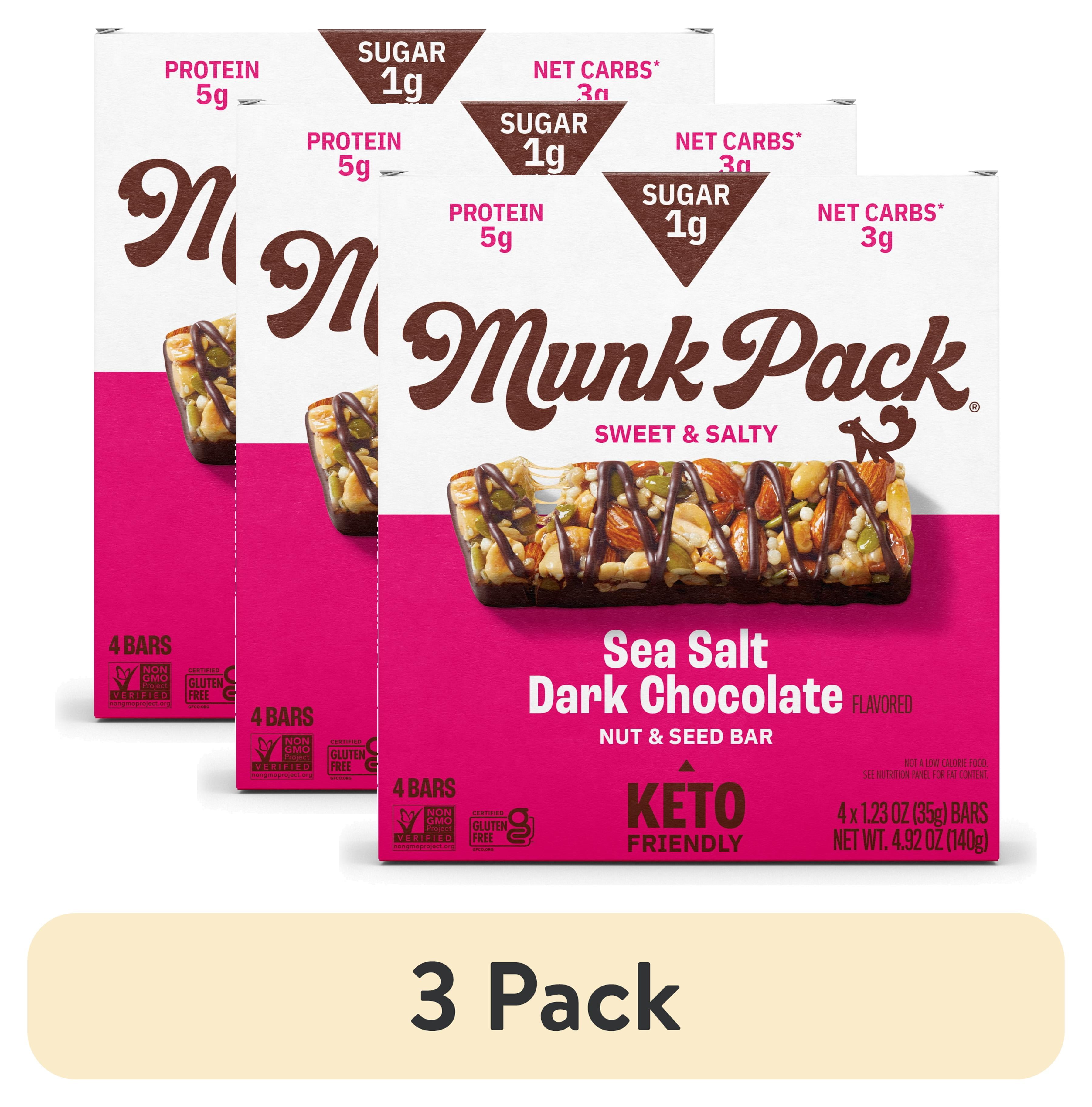 (3 pack) MUNK PACK 1g Sugar Nut & Seed Bars, Sea Salt Dark Chocolate ...