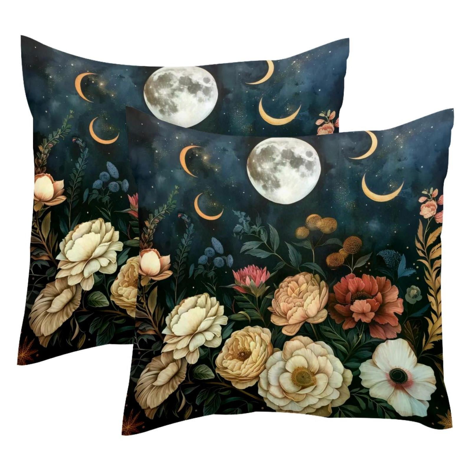 MUOOUM Moon Phase Flowers Set of 2 Throw Pillow Covers Cases - 16" x 16 ...