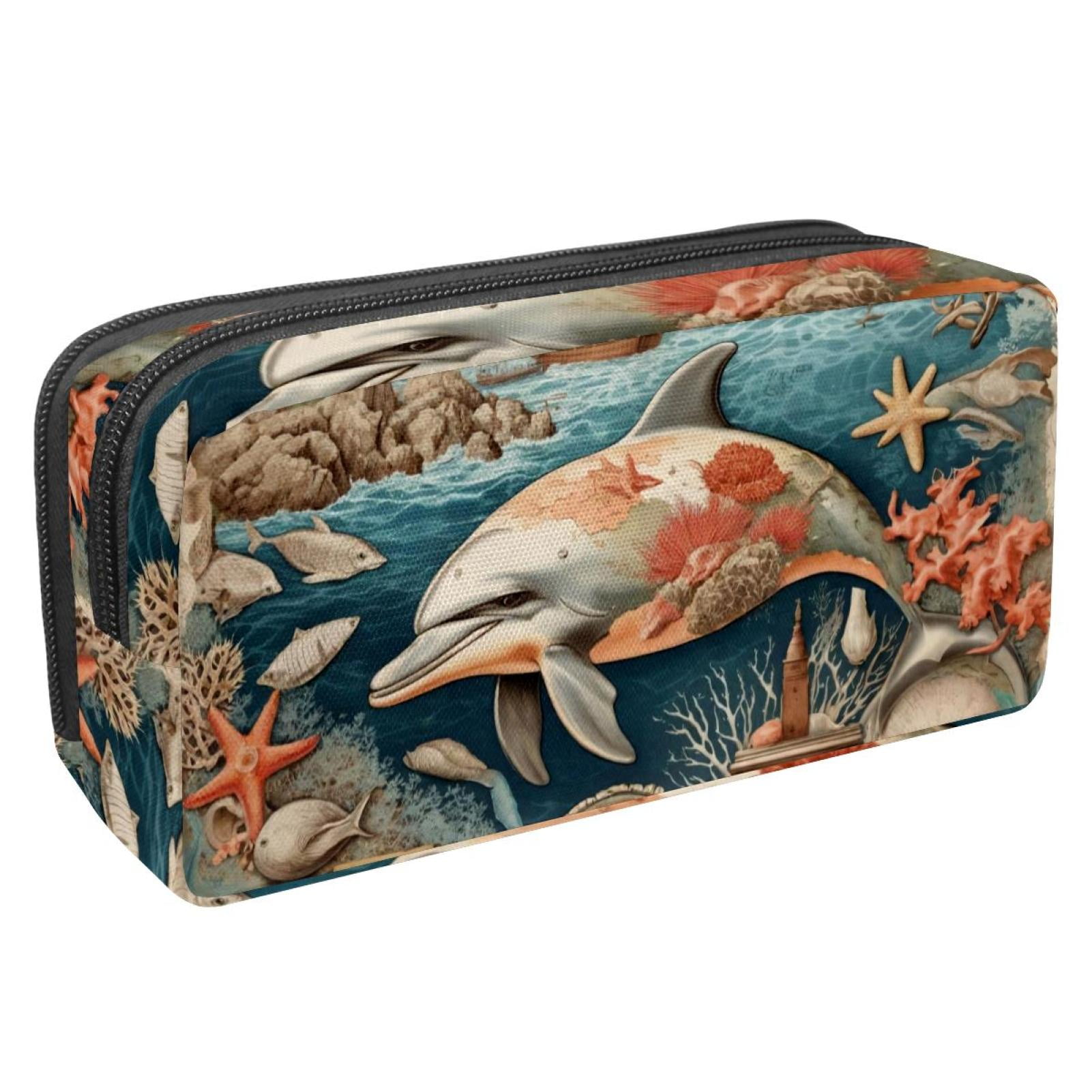 MUOOUM Pencil Case, Dolphin Starfish Vintage Map Large Capacity Pencil ...