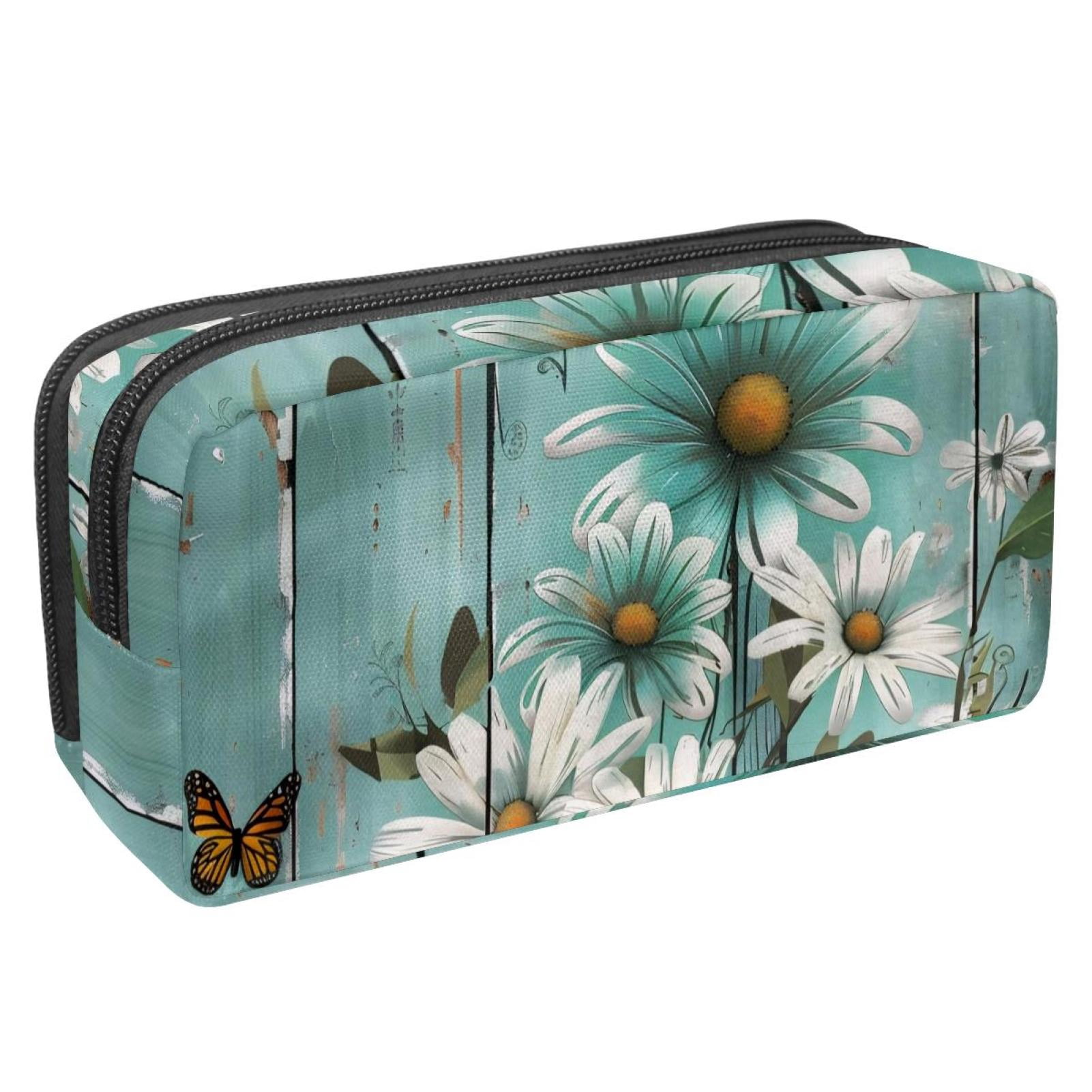 MUOOUM Pencil Case, Farm Teal Daisy Butterfly Large Capacity Pencil ...