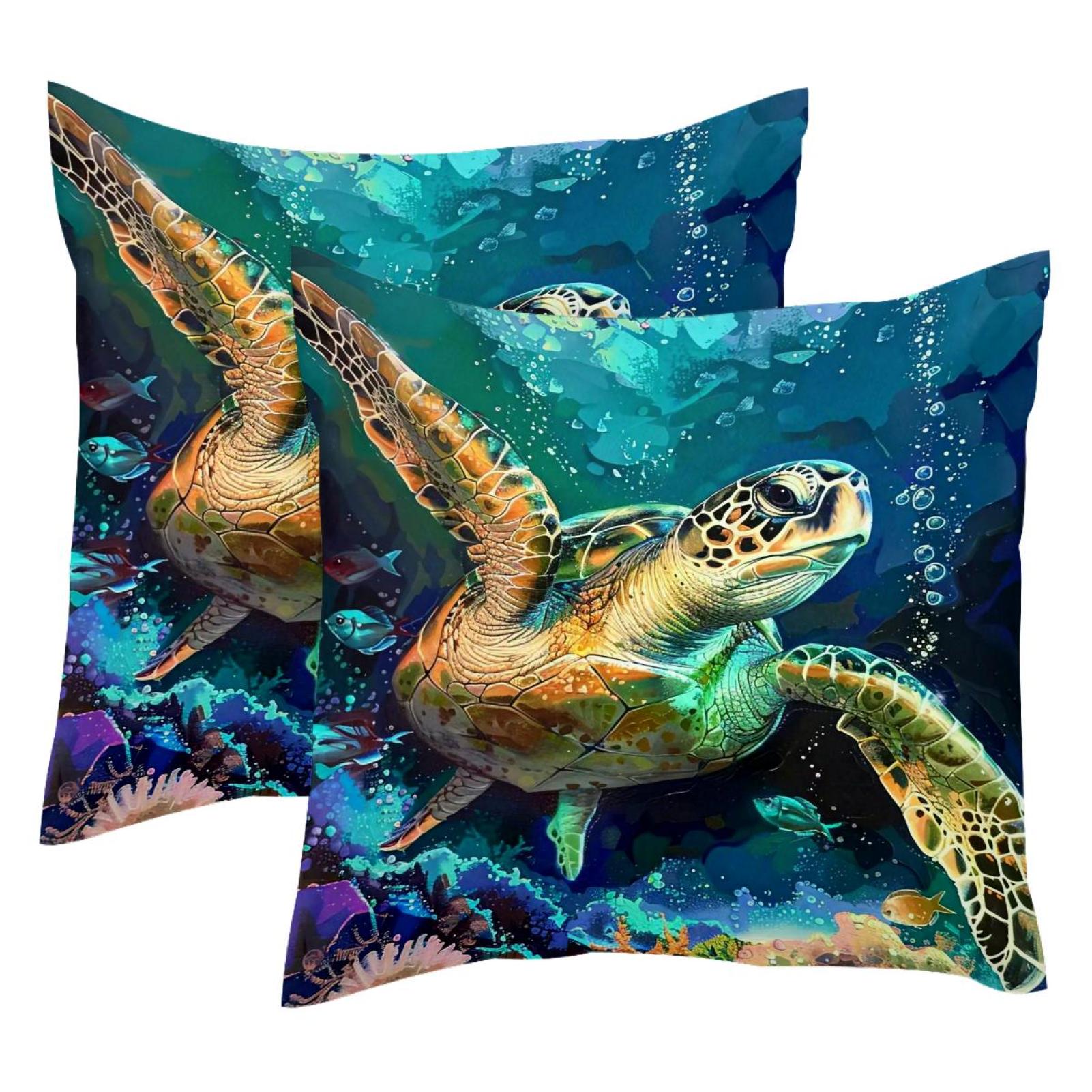 MUOOUM Sea Turtle Underwater Set of 2 Throw Pillow Covers Cases - 16" x ...