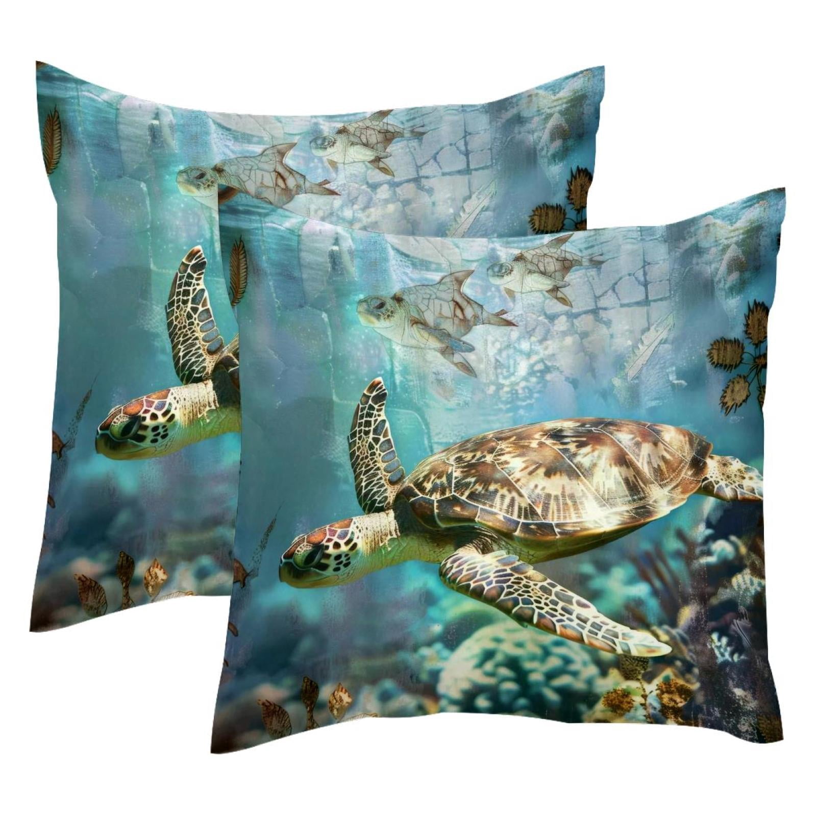 MUOOUM Vintage Sea Turtle Underwater Set of 2 Throw Pillow Covers Cases ...