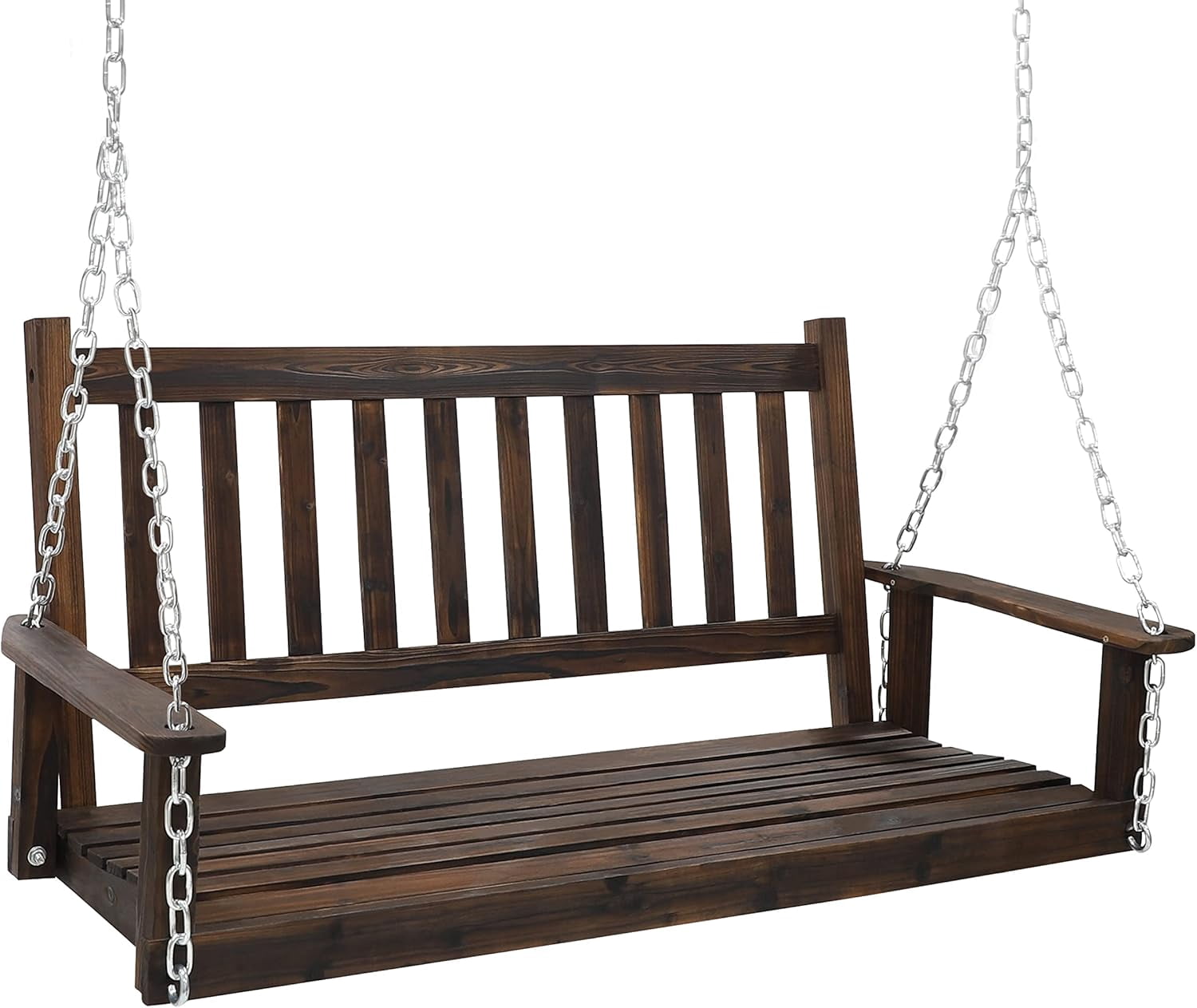 MUPATER Outdoor Patio Hanging Wooden Porch Swing 4FT with Chains, 2 ...