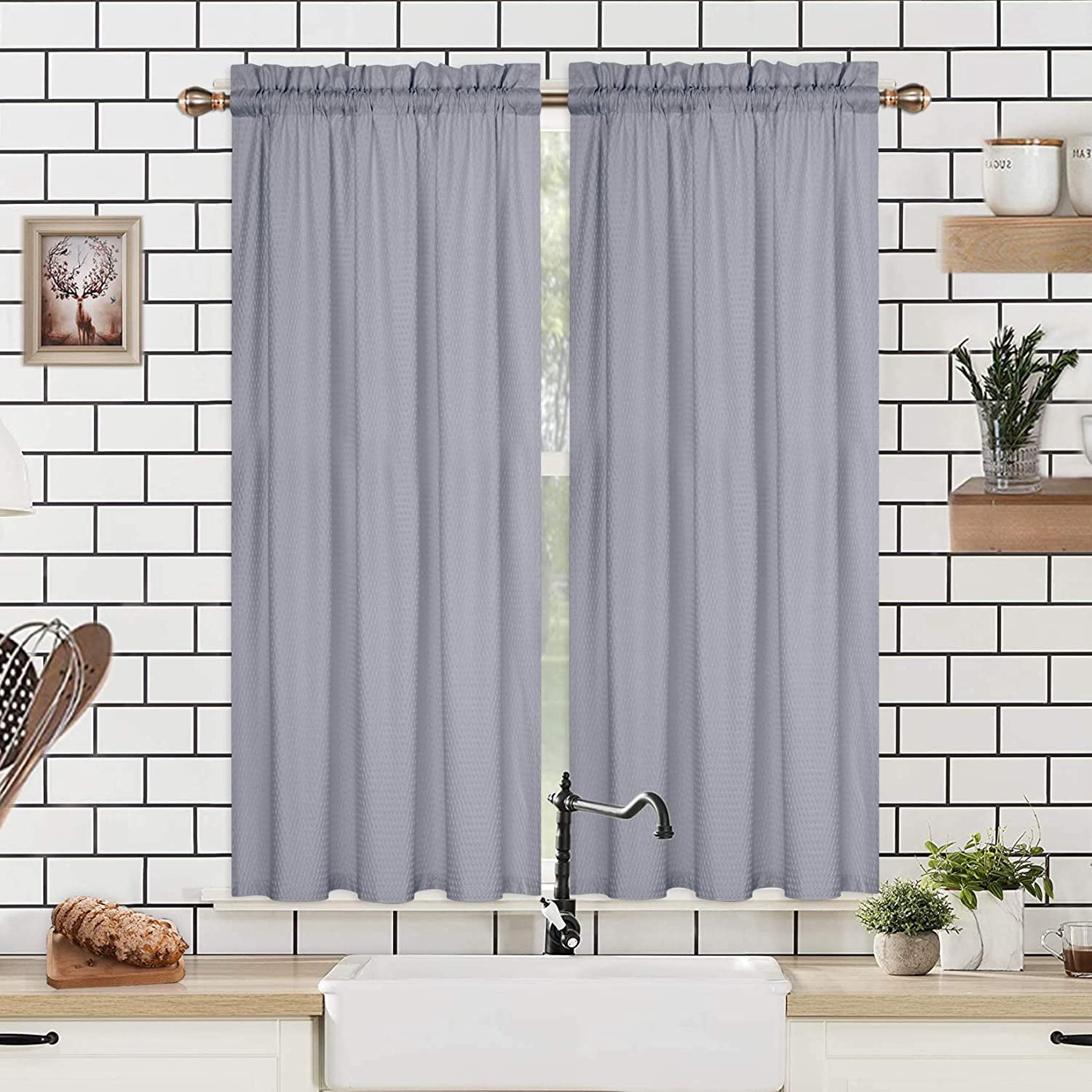 MURMUREY Cafe Curtains 45 Inch Length, Embossed Textured Soft ...