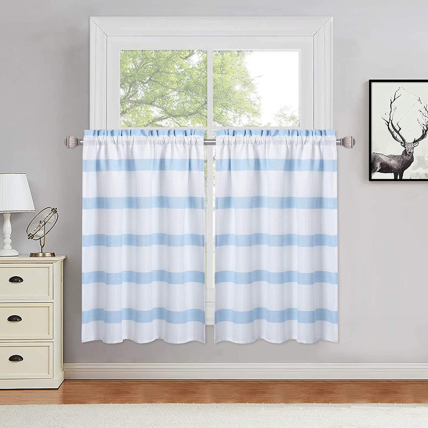 MURMUREY Kitchen Curtains for Bathroom Blue Heavyweight Yarn Dyed ...