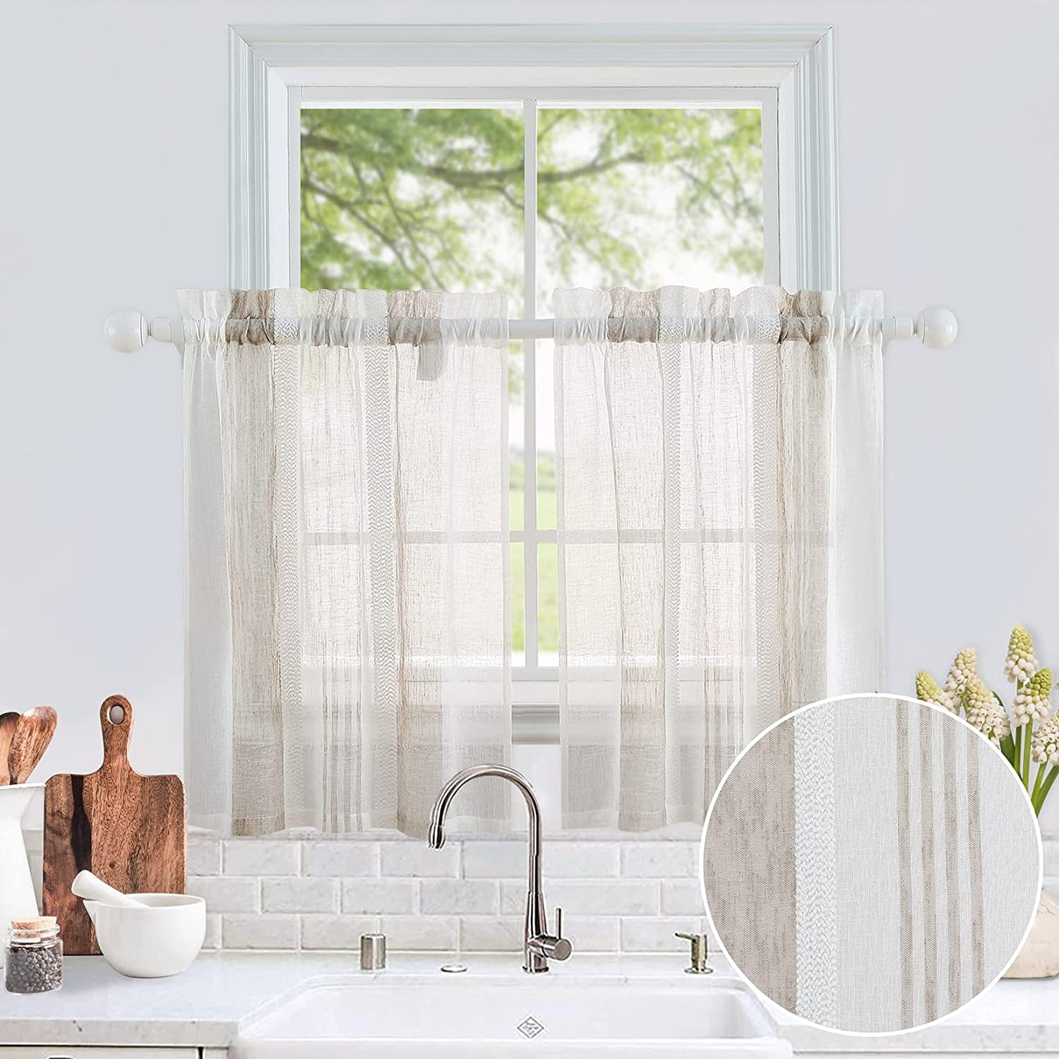 MURMUREY Sheer Farmhouse Cafe Curtain 30 inch Length Dark Grey Sheer ...