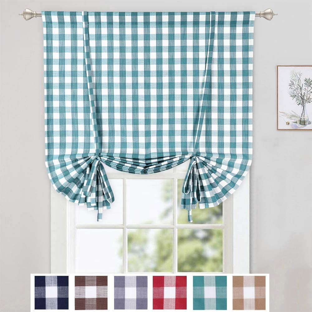 MURMUREY Tie Up Curtains for Windows, Buffalo Check Plaid Gingham ...