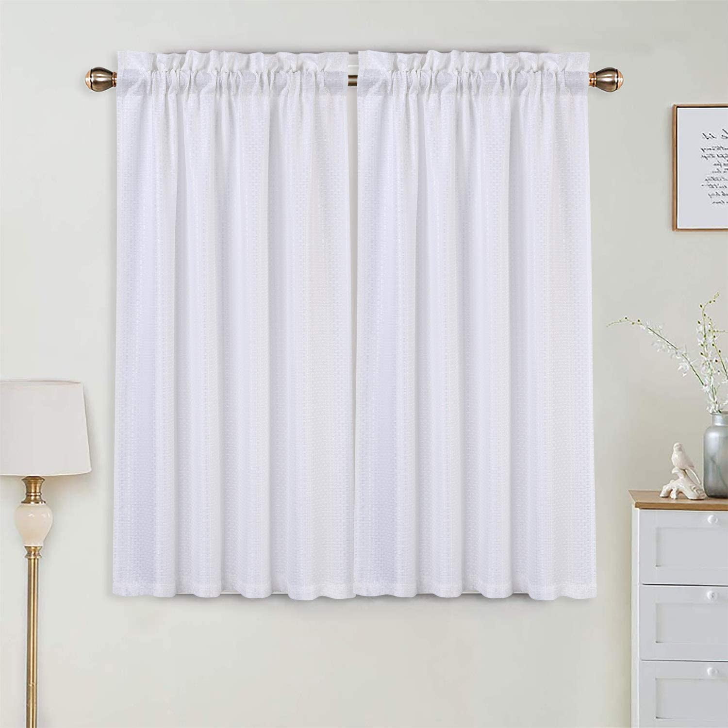 MURMUREY Waffle-Weave Tier Curtains for Living Room, Thick Fabric Short ...
