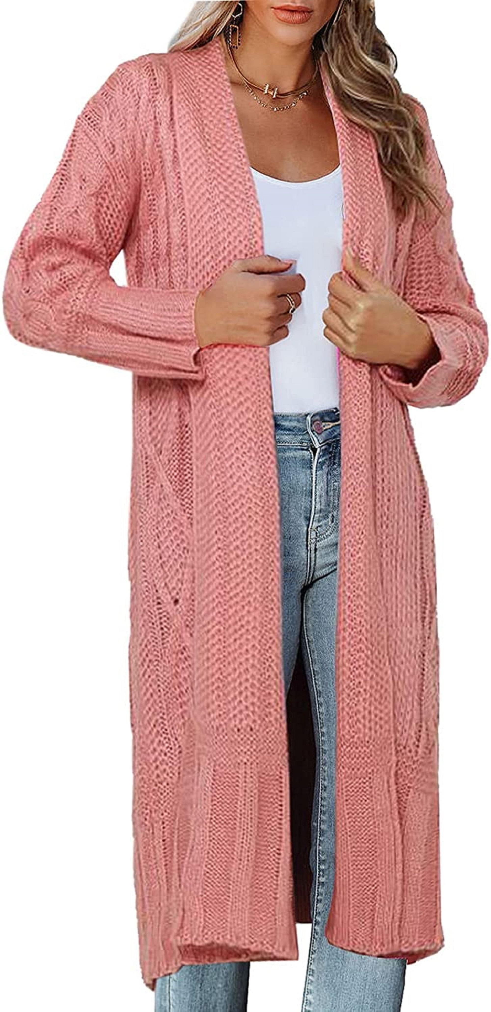MURMUREY Womens Long Sleeve Cable Knit Open Front Long Cardigan ...