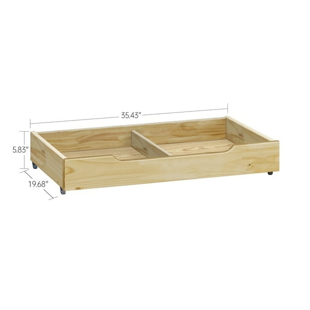 MUSEHOMEINC Solid Wood Under Bed Storage Drawer with 4-Wheels,,Suggested for Queen & King ...
