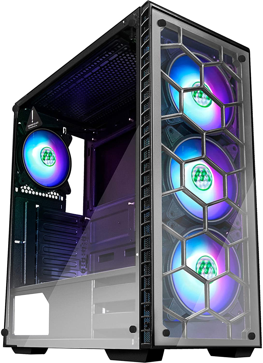 MUSETEX ATX Mid-Tower Chassis Gaming PC Case 4 RGB Fans Pre-Installed 2 ...
